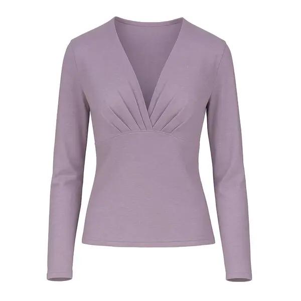 CONQUISTA Soft Heathered Knit V-neck Top In Dusty Lavender - Purple