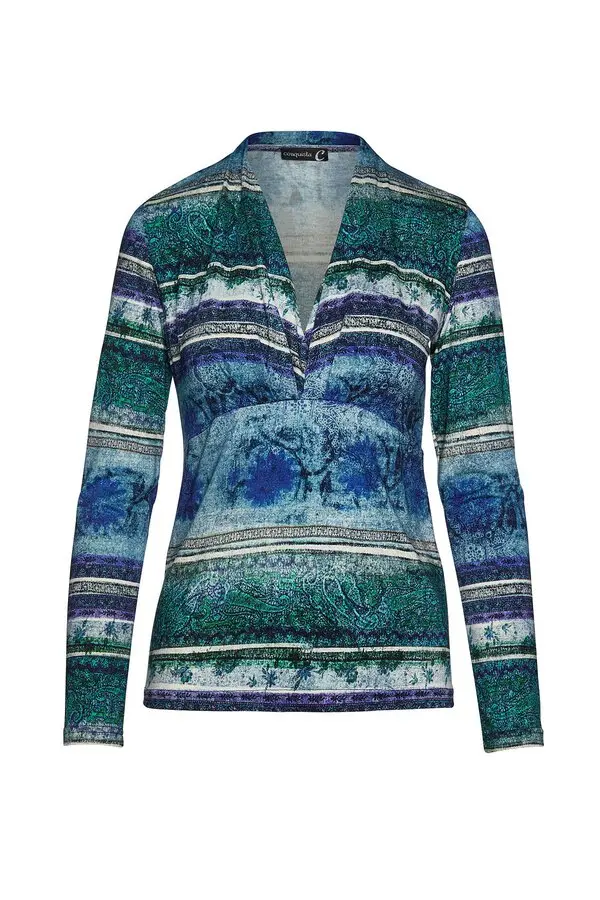 CONQUISTA Print Faux Wrap Jersey Top - Green