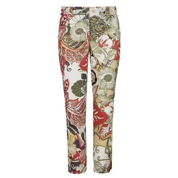 CONQUISTA Floral Cotton Pants In Earthy Shades - White