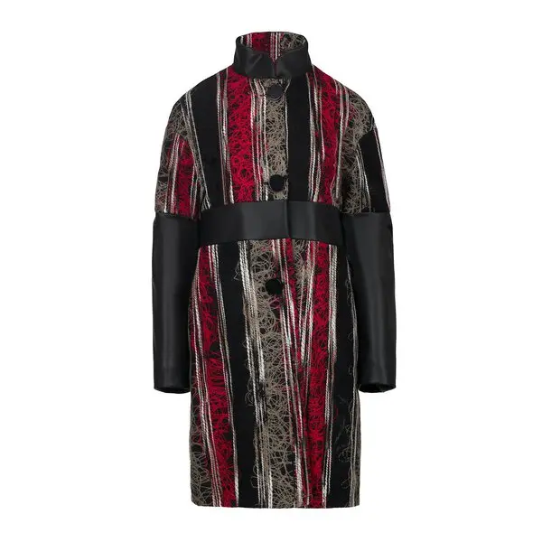 CONQUISTA Wool Coat With Black Faux Leather Detail - Red