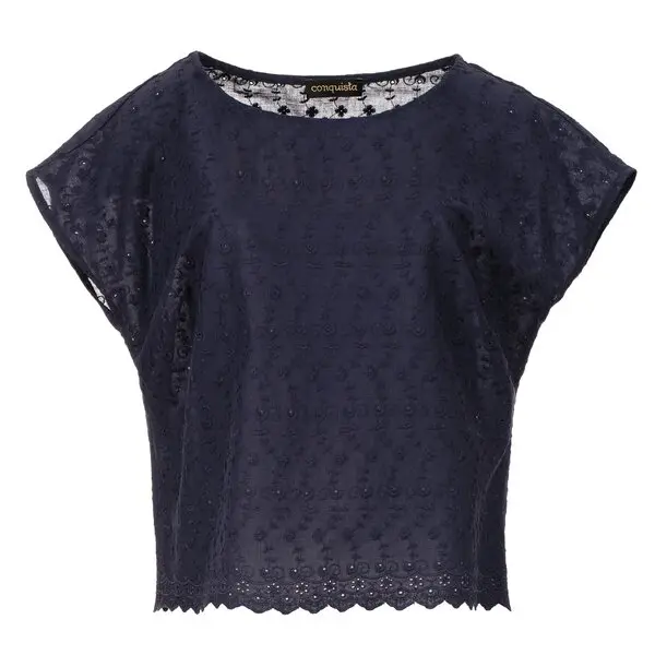 CONQUISTA Navy Sleeveless Embroidered Top - Blue