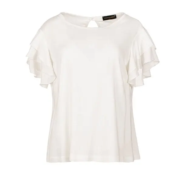 CONQUISTA Neutrals Frill Detail Ecru Top - Beige