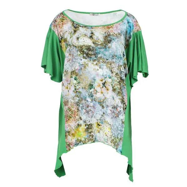 CONQUISTA Print Stretch Jersey Top With A Pointed Hemline Plus Size - Green