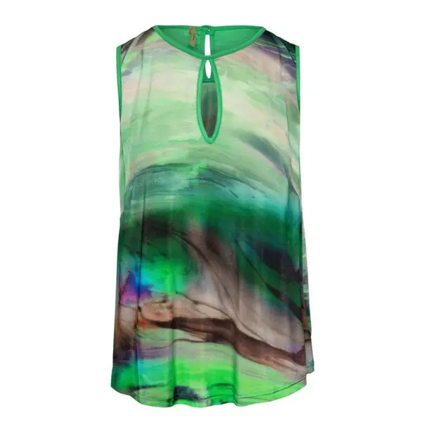 CONQUISTA Keyhole Detail Print Top - Green