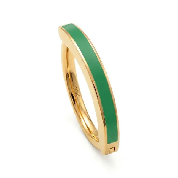 Zahav Jewelry 10k Solid 14g Huggie Clicker Belly Hoop With Green Enamel - Gold