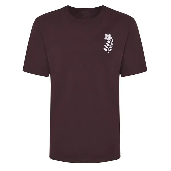 INGMARSON Flower Embroidered Organic Cotton T-shirt Burgundy - Red