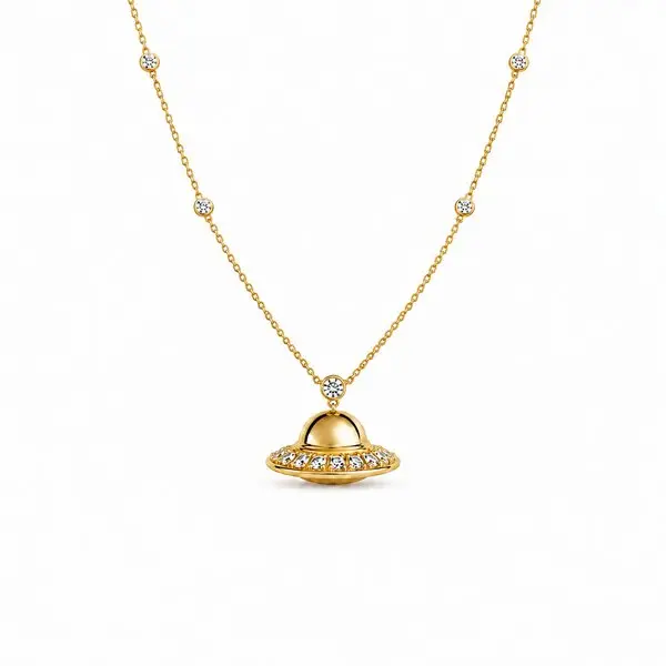 ORMIRO Ufo Necklace In Solid & Diamonds - Gold