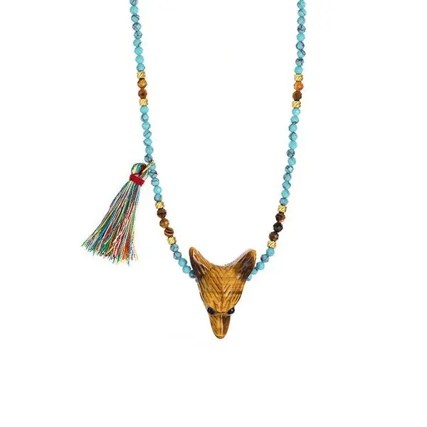 ORMIRO Wild Spirit Wolf Multi-stone Necklace - Brown