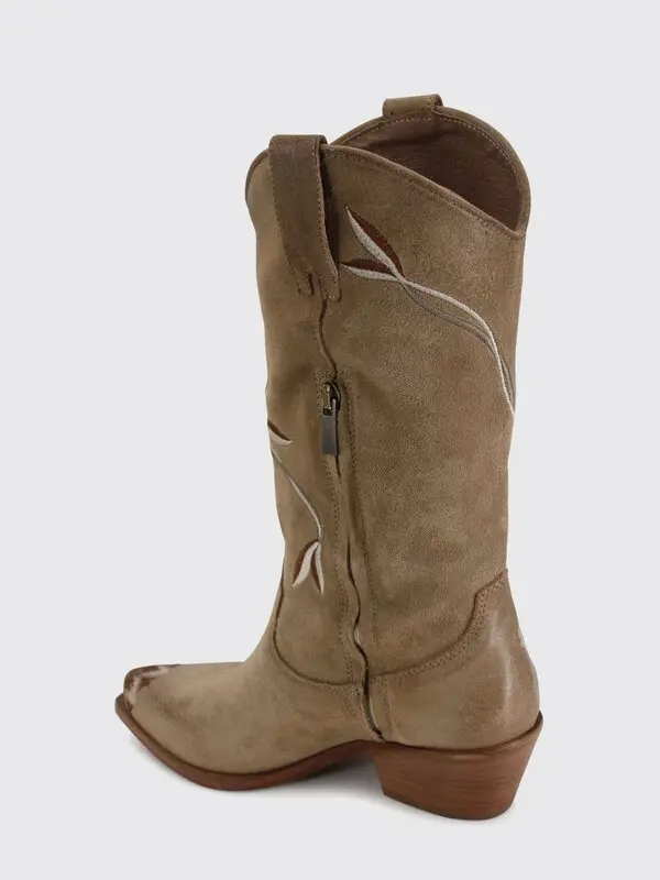 PAROSH P.a.r.o.s.h. Suede Leather Mid-calf Boots With Floral Embroidery