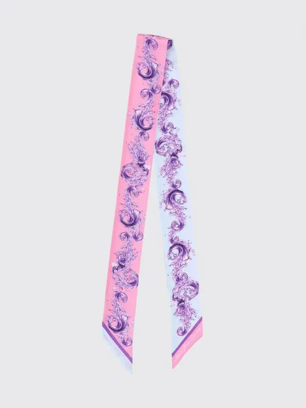 Versace Baroque Print Silk Bandeau Scarf With Logo - Pink