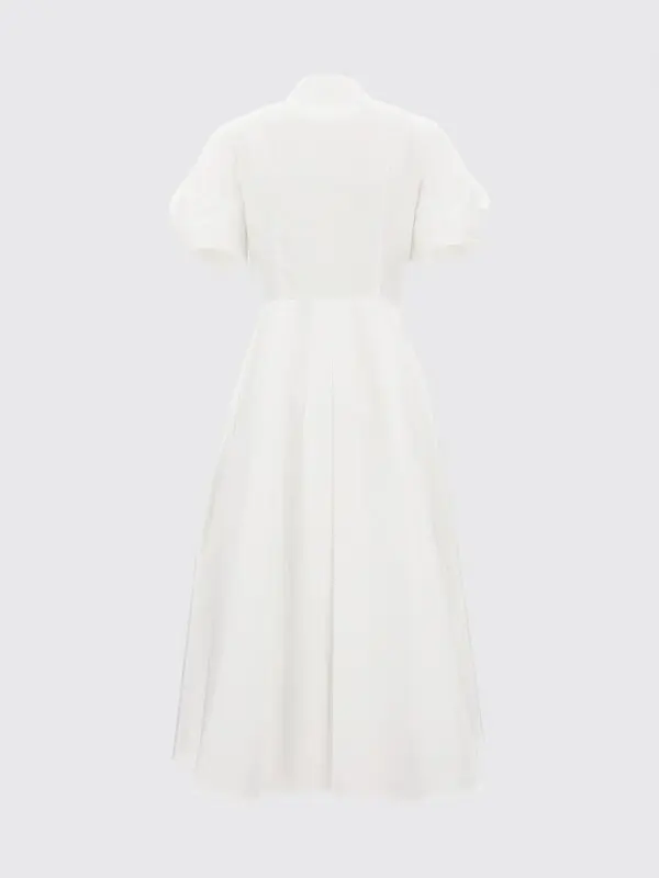 Erdem Cotton Midi Shirt Dress With Puff Sleeves And Macramé Inserts - White