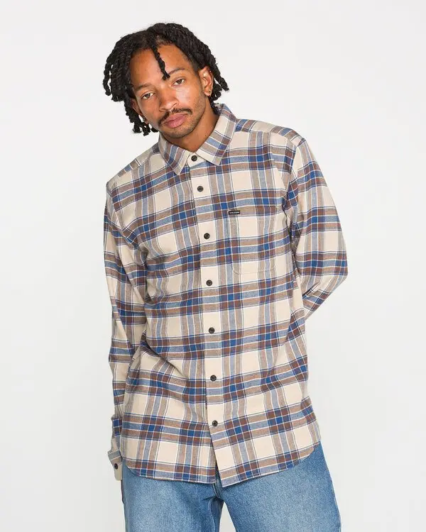 Volcom Caden Plaid Long Sleeve Shirt - Light Khaki