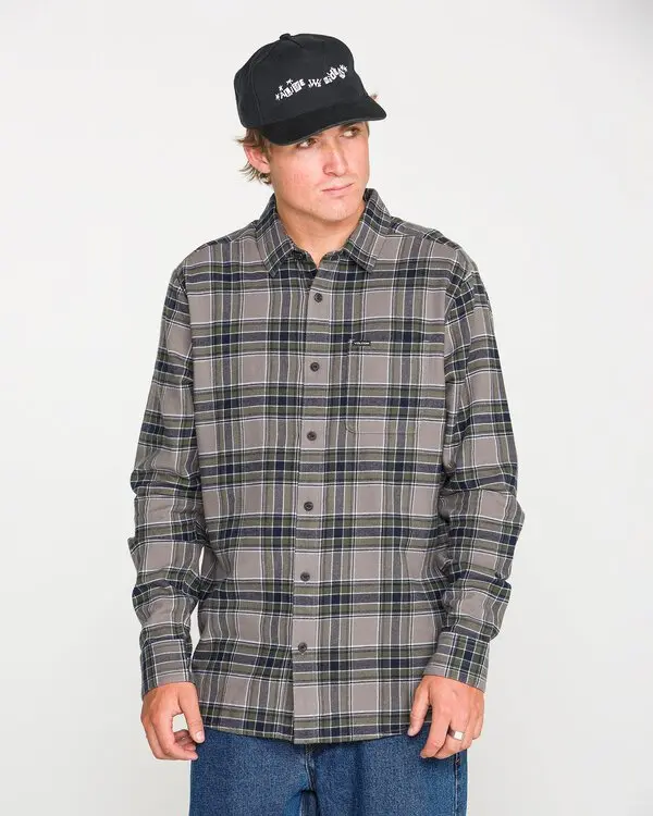 Volcom Caden Plaid Long Sleeve Shirt - Pewter