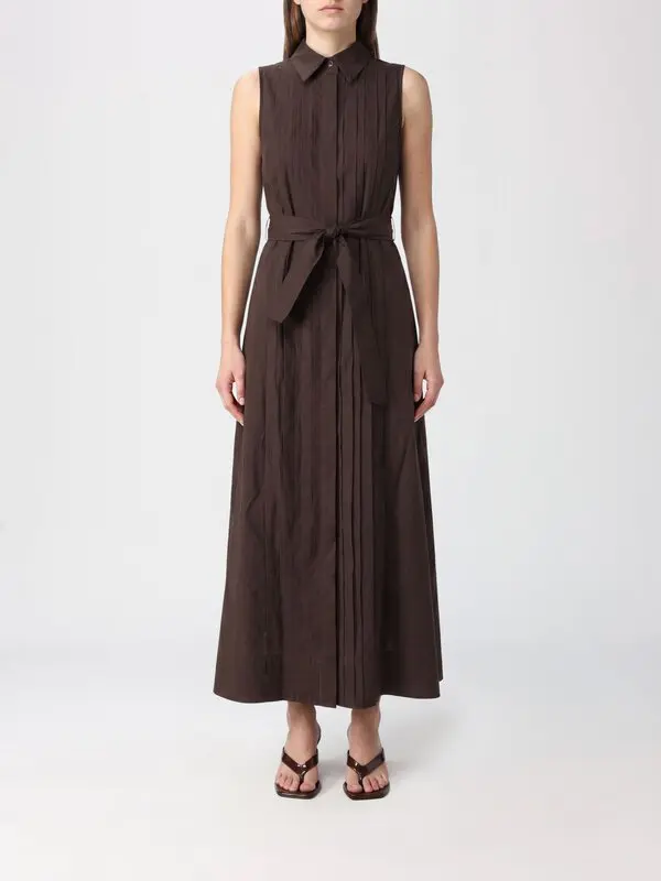 PAROSH P.a.r.o.s.h. Off-the-shoulder Cotton Midi Shirtdress With Pleated Skirt - Brown