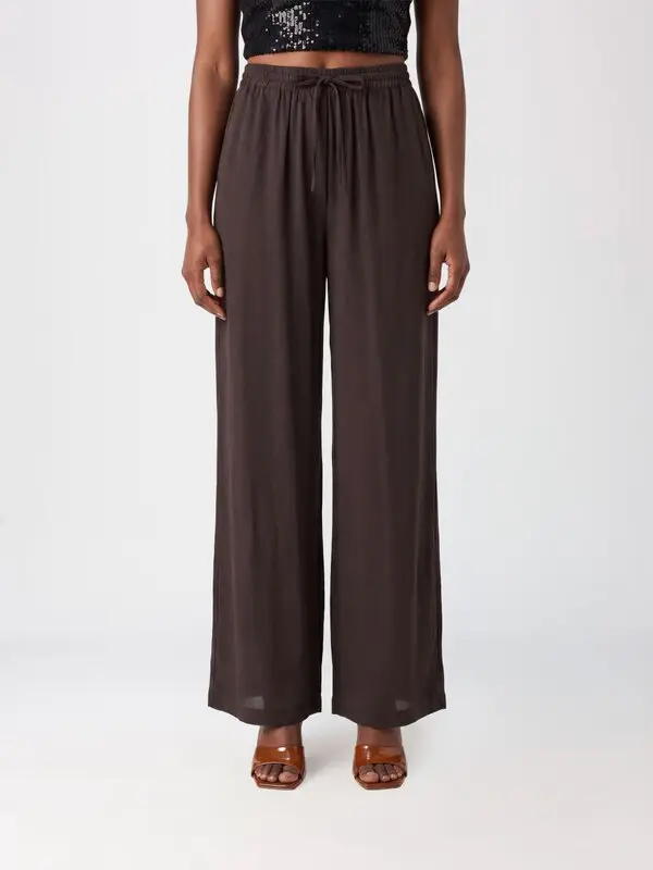 PAROSH High-waisted Silk Palazzo Trousers P. A.r. O.s. H. With Drawstring Waist - Brown