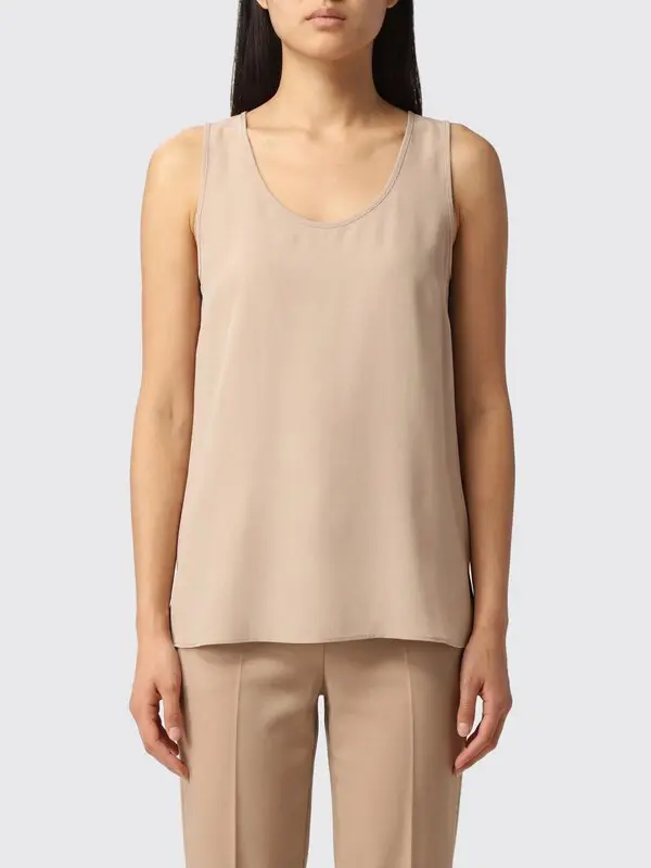 PAROSH Sleeveless U-neck Top P. A.r. O.s. H. In Polyester - Beige
