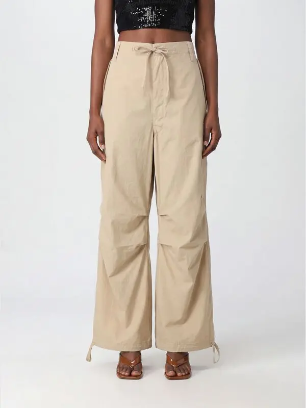 PAROSH High-waisted Wide Leg Cargo Trousers P. A.r. O.s. H. In Cotton Blend With Drawstring - Beige