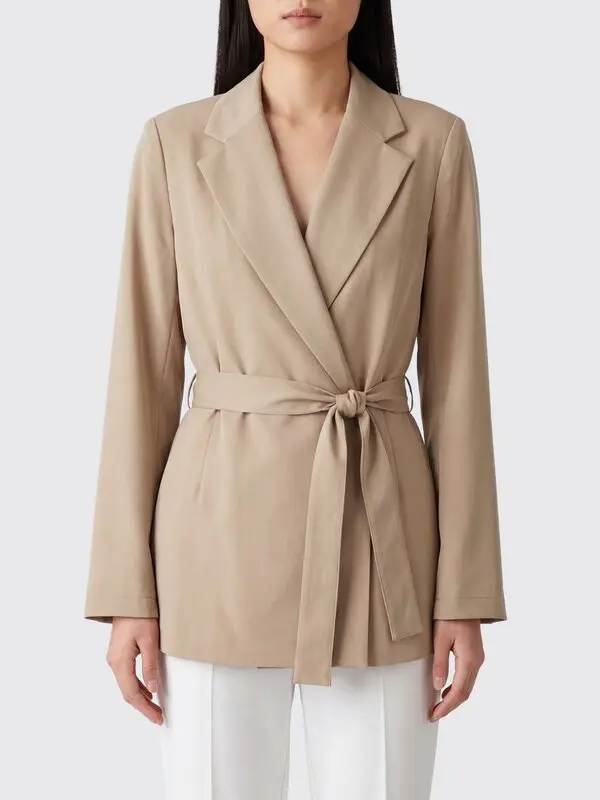 PAROSH Short Robe-style P. A.r. O.s. H. Blazer With A Tie-waist Belt And Lapels - Beige