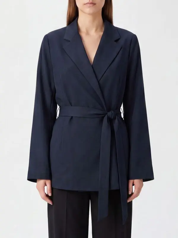 PAROSH Short Robe-style P. A.r. O.s. H. Blazer With A Tie-waist Belt And Lapels - Blue