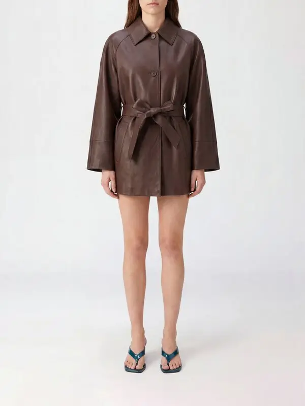 PAROSH Short Shirt-style Jacket P. A.r. O.s. H. In Lambskin Leather With Waist Belt - Brown