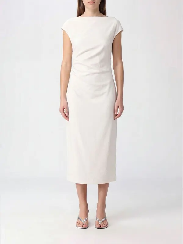 PAROSH Sheath Midi Dress P. A.r. O.s. H. In Cady With Straight Neckline And Ruched Waist - White