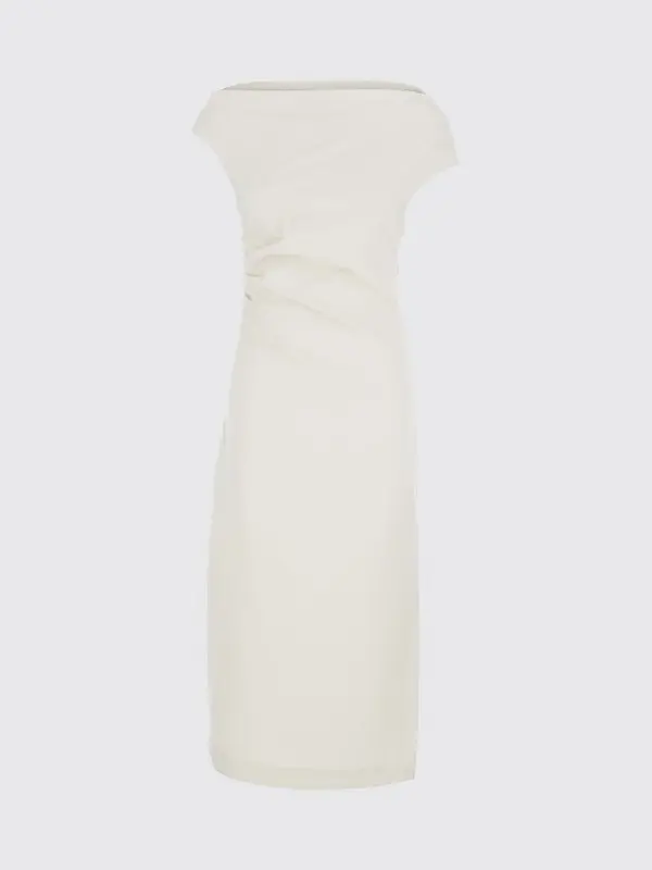 PAROSH P.a.r.o.s.h. Cady Sheath Midi Dress With Ruched Waist - White