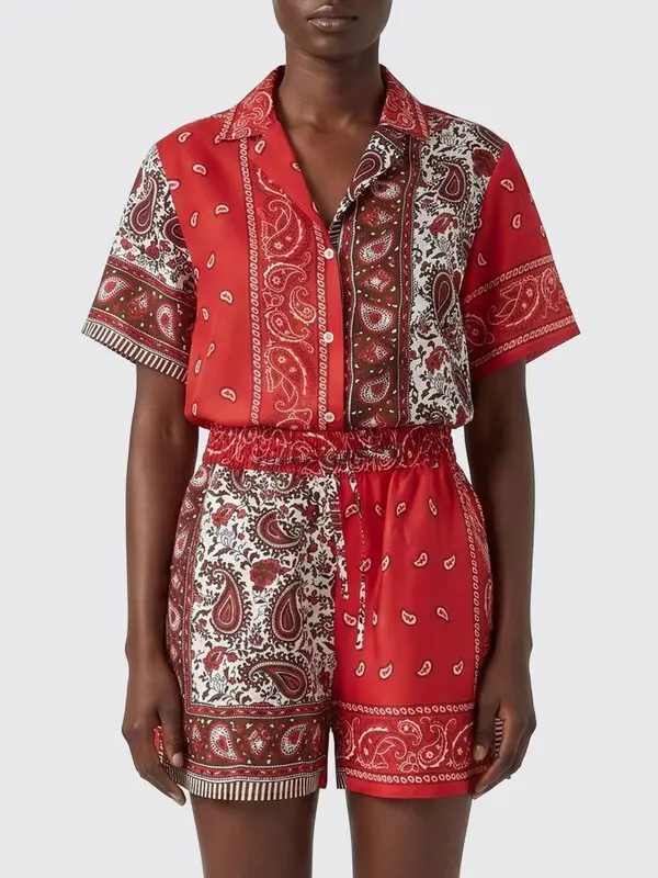 PAROSH Short-sleeve Bandana Print Silk Bowling Shirt P. A.r. O.s. H. With Cuban Collar - Red