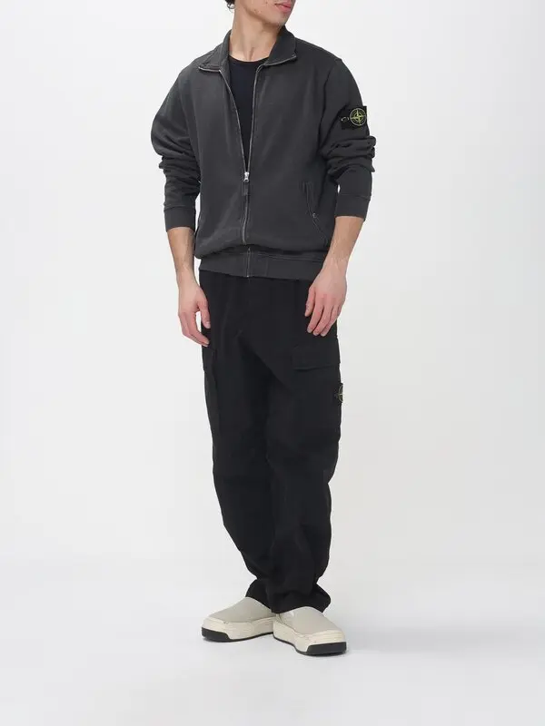 Stone Island Cotton Zip Up Sweatshirt With Logo