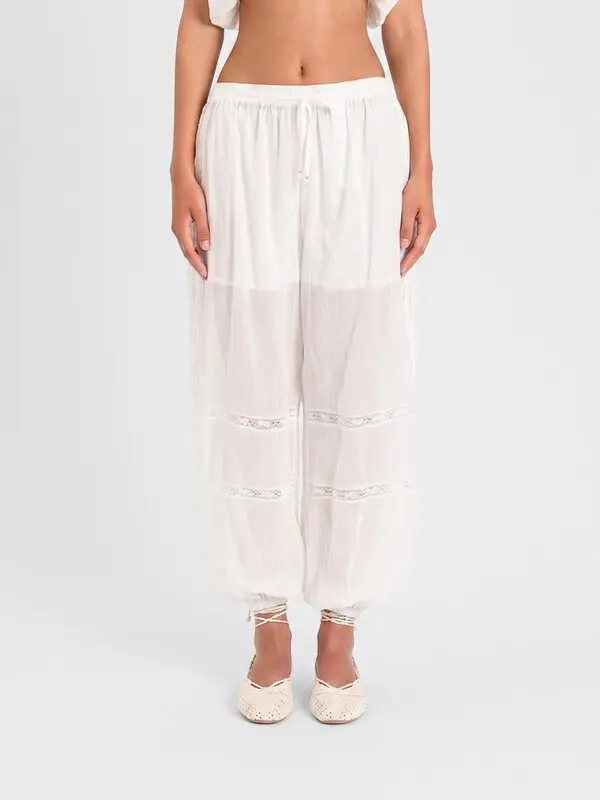 TWINSET U & B Embroidered Cotton Trousers - White