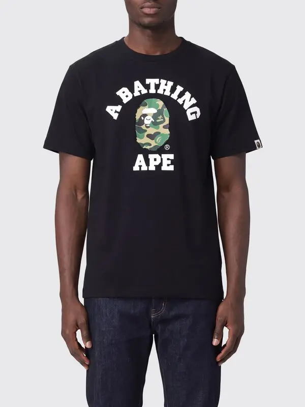 A BATHING APE Cotton Jersey T-shirt With Contrasting Chest Logo - Black