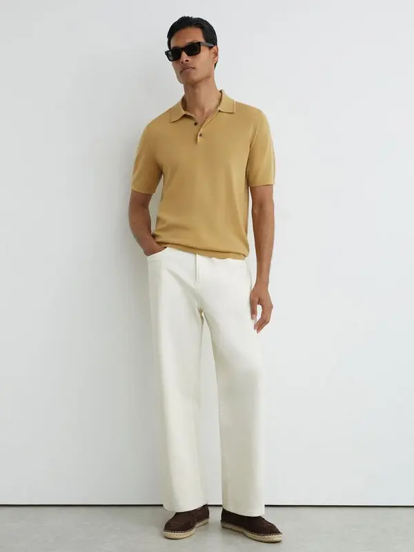 REISS Manor Merino Wool Short-sleeve Polo Shirt - Yellow