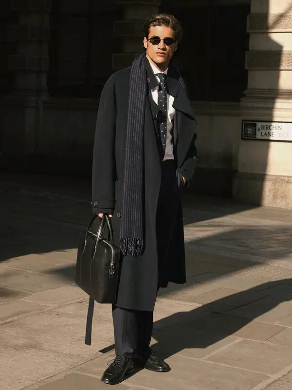 REISS Selation Wool-blend Belted Overcoat - Navy