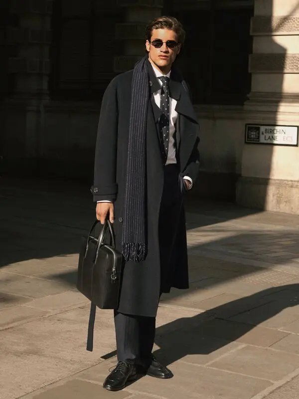 REISS Selation Wool-blend Belted Overcoat - Navy