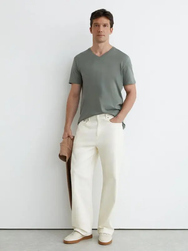 REISS Dayton Cotton V-neck Tailored-fit T-shirt - Sage Green