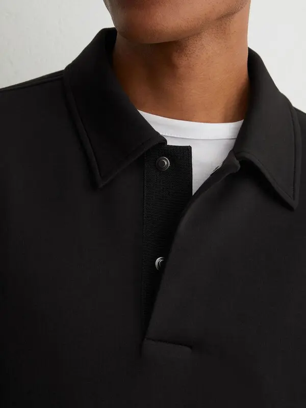 REISS Brooks Premium Interlock Relaxed Polo Sweatshirt - Black
