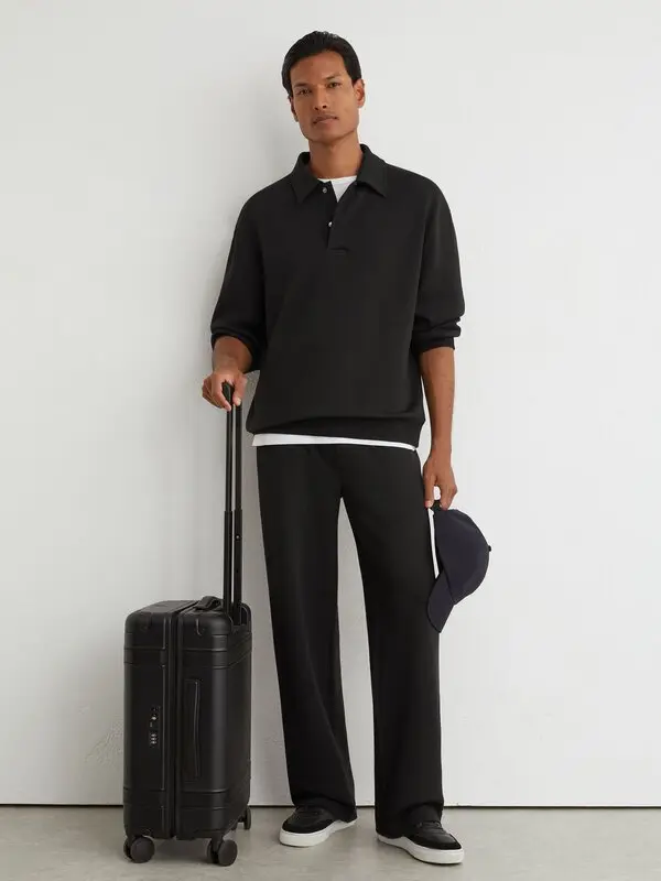 REISS Brooks Premium Interlock Relaxed Polo Sweatshirt - Black