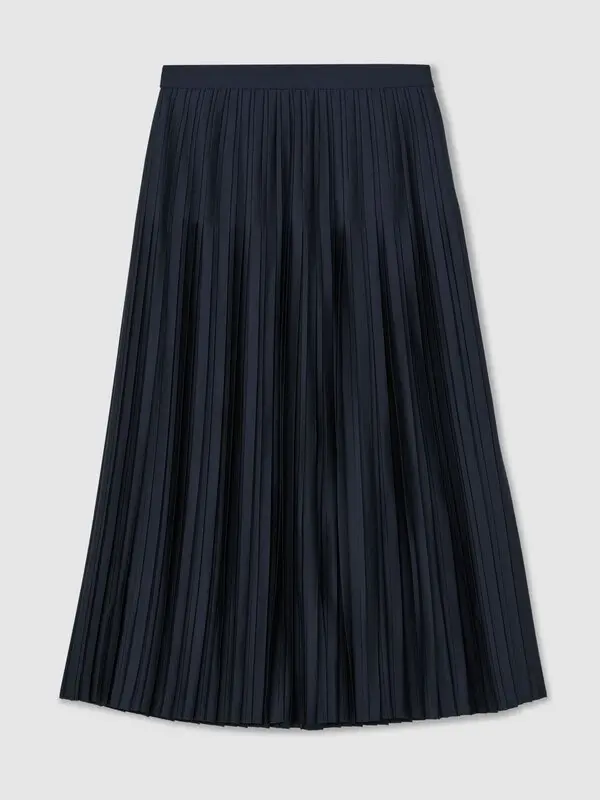 REISS Savannah Satin Pleated Midi Skirt