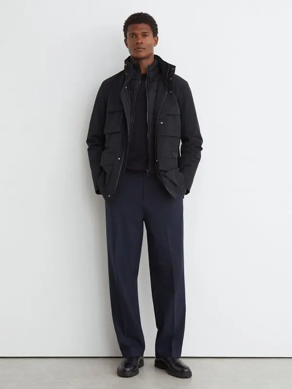 REISS Glick Four-pocket Hooded Jacket With Removable Gilet - Navy