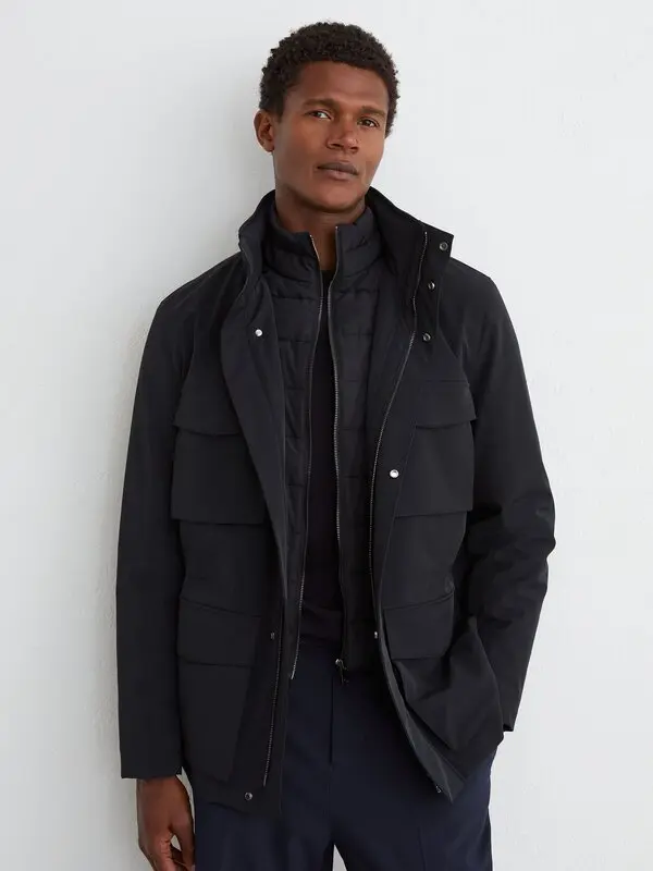 REISS Glick Four-pocket Hooded Jacket With Removable Gilet - Navy