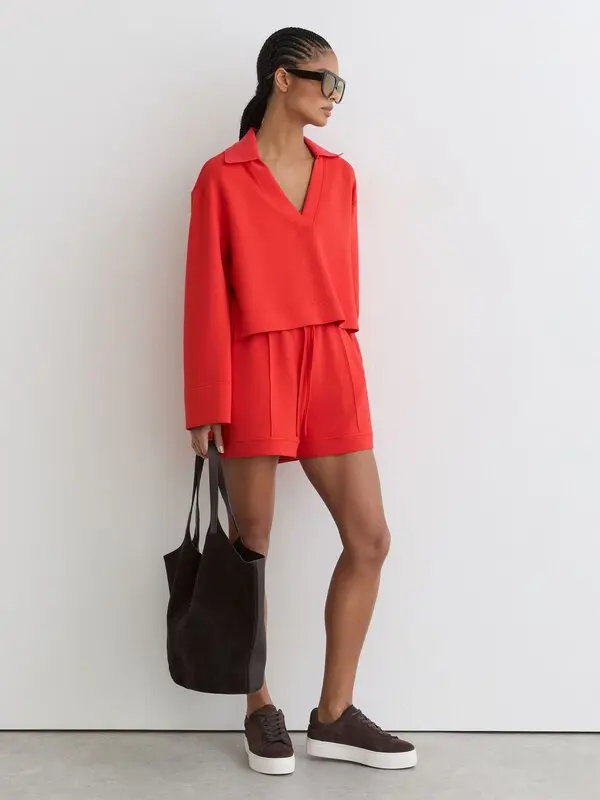REISS Bea Premium Interlock Open-collar Sweatshirt