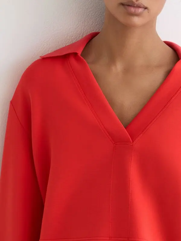 REISS Bea Premium Interlock Open-collar Sweatshirt