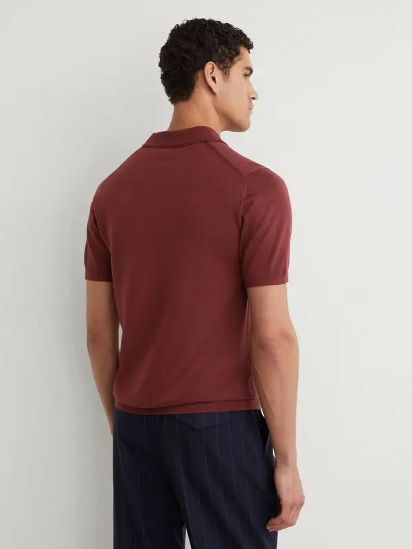 REISS Duchie Merino Wool Open-collar Polo Shirt - Rooibos Red