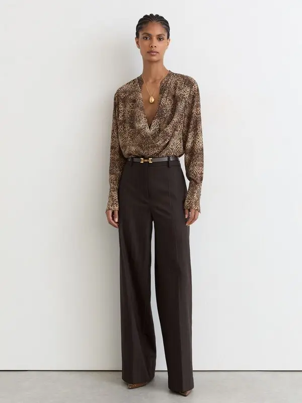 REISS Laurie Matte Silk Printed Draped Shirt