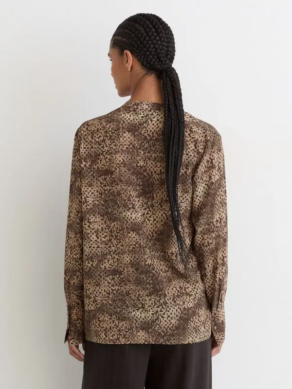 REISS Laurie Matte Silk Printed Draped Shirt