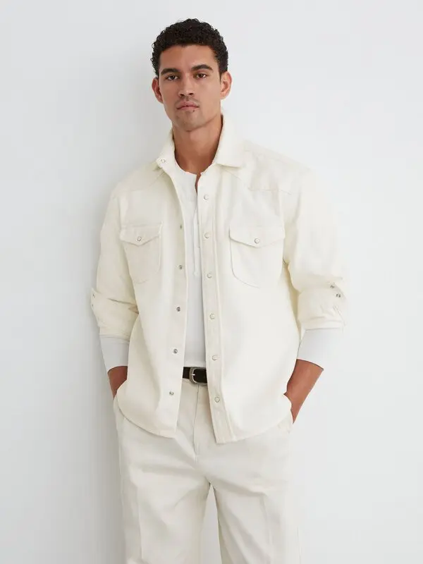 REISS Finley Western Press-stud Denim Overshirt