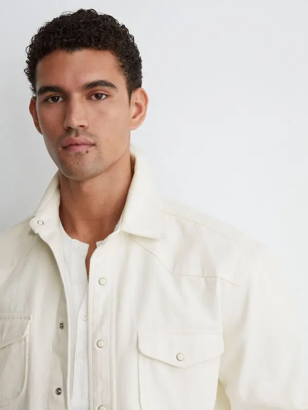REISS Finley Western Press-stud Denim Overshirt