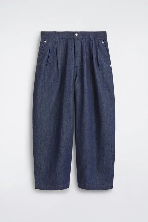 Cos Pleated Denim Barrel-leg Pants - Blue