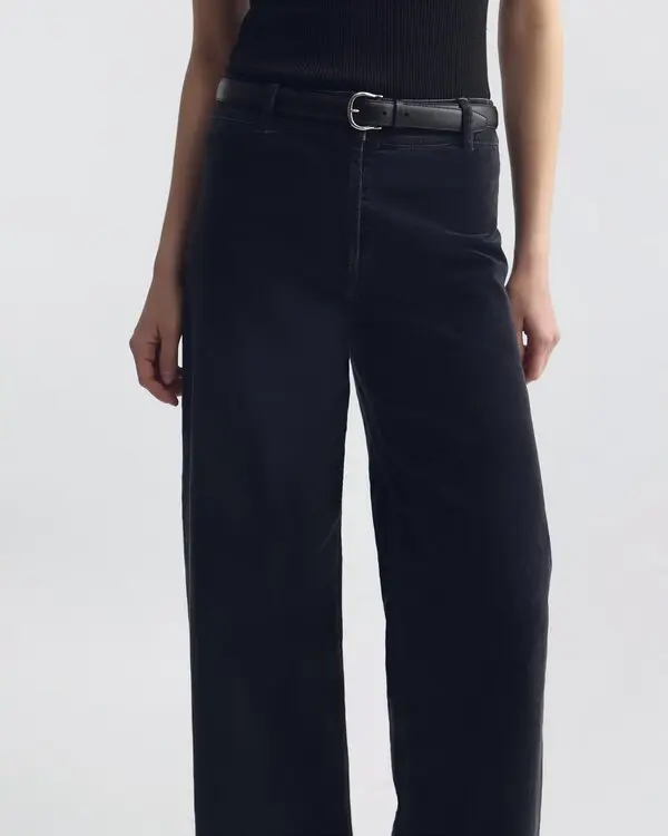 NILI LOTAN Megan Corduroy Wide Leg Cropped Pants - Dark Charcoal