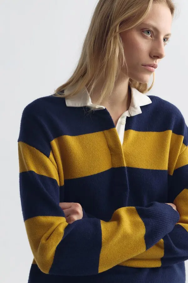 NILI LOTAN Rashida Rugby Sweater - Navy/amber Stripe