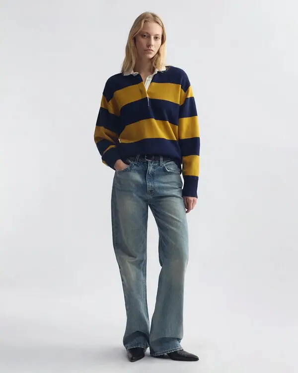 NILI LOTAN Rashida Rugby Sweater - Navy/amber Stripe